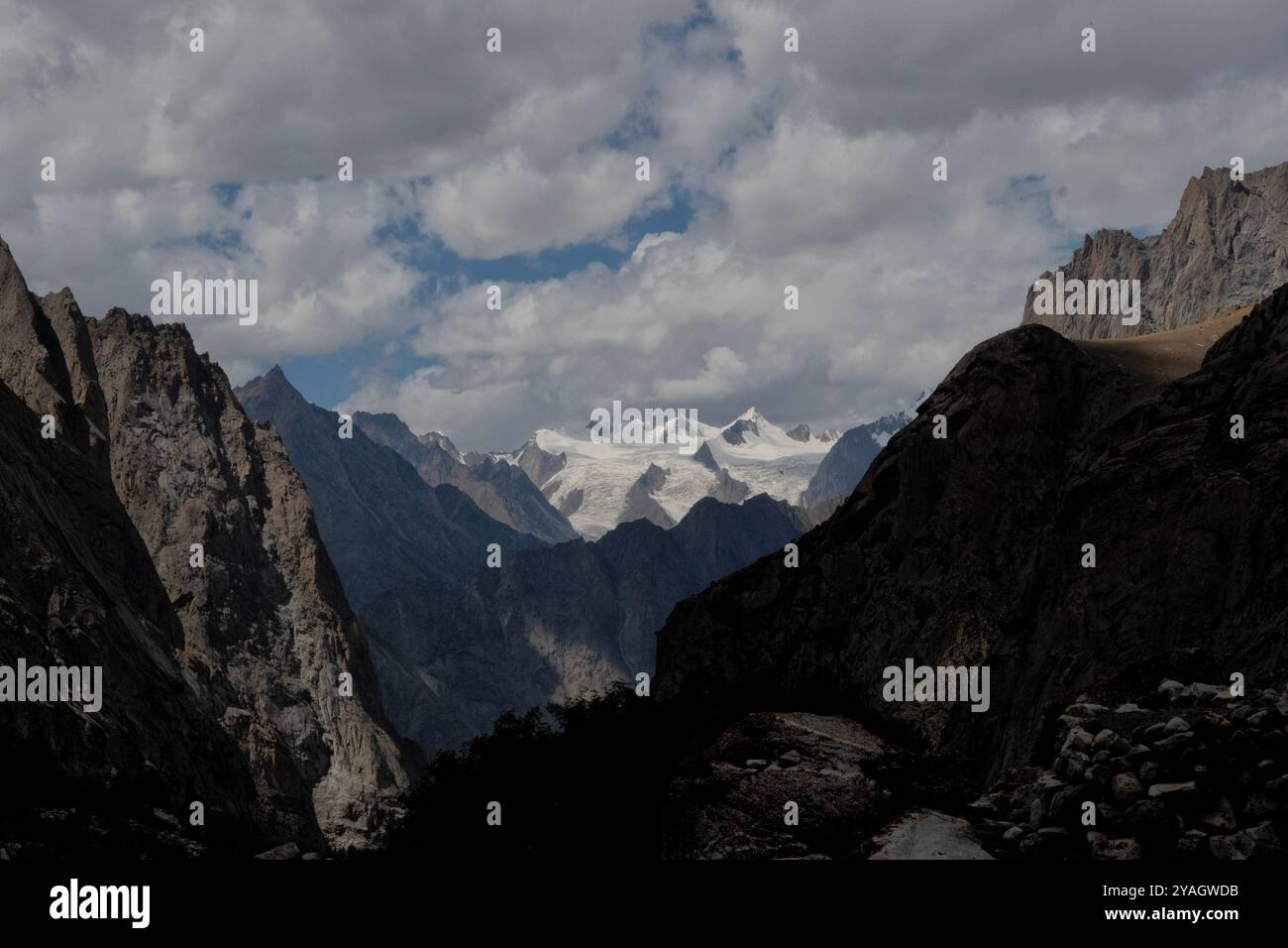 Storm clouds in the Karakorams, Honbrok Peak (Honboro) Hushe, Baltistan ...