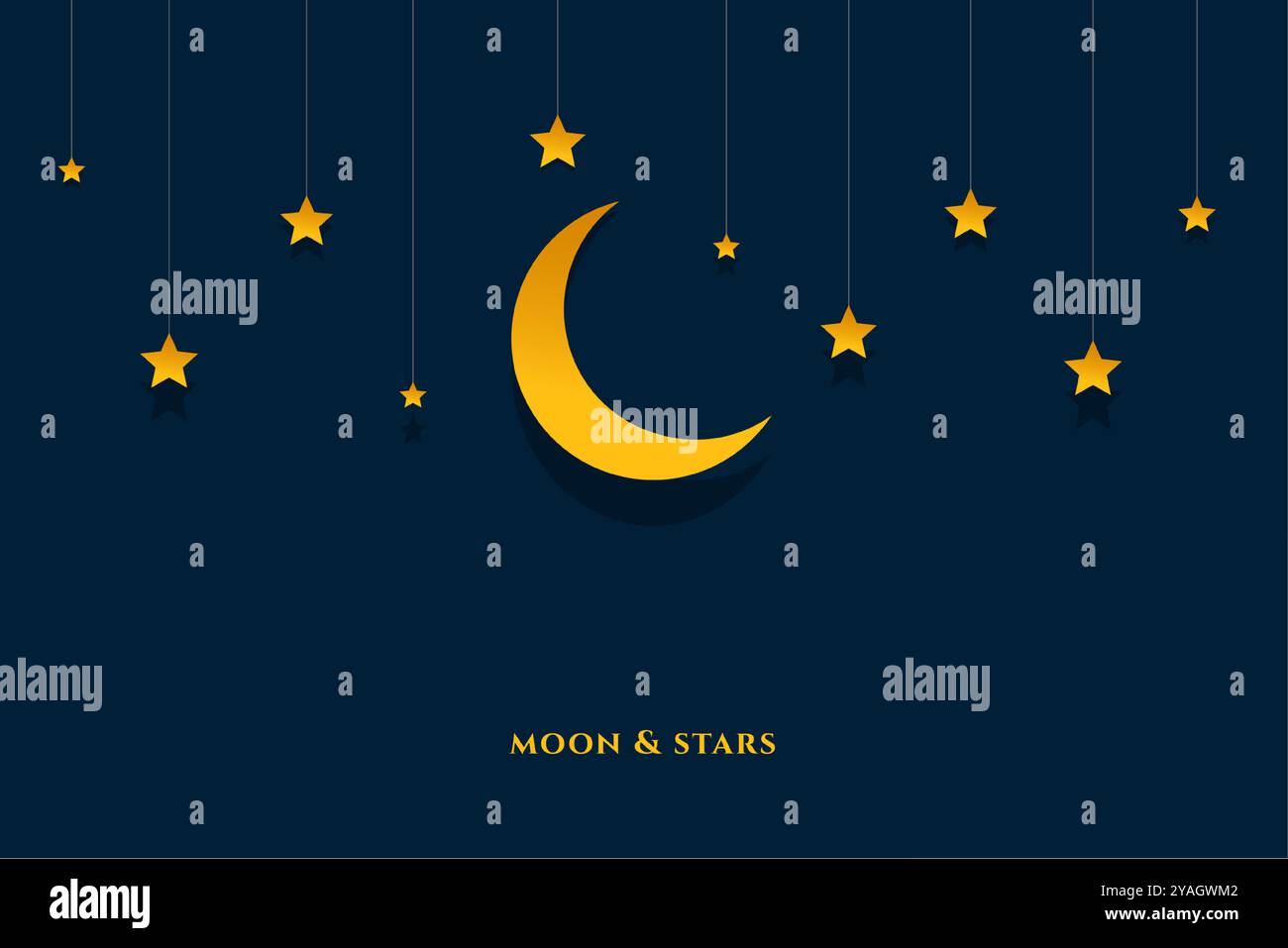 papercut style half moon with hanging stars design vector Stock Vector ...