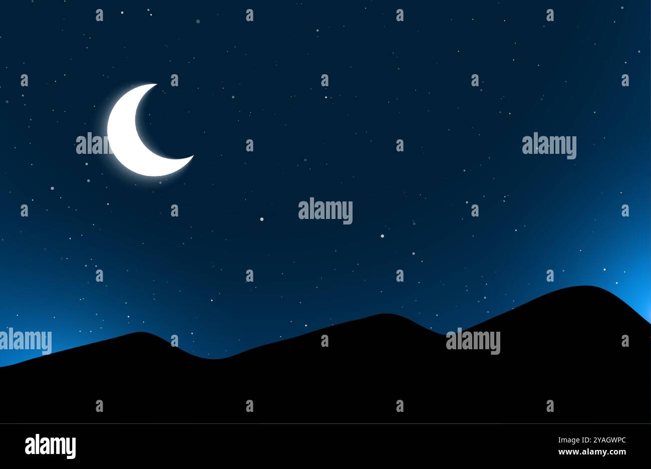 realistic half moon and starry night sky background with light effect ...