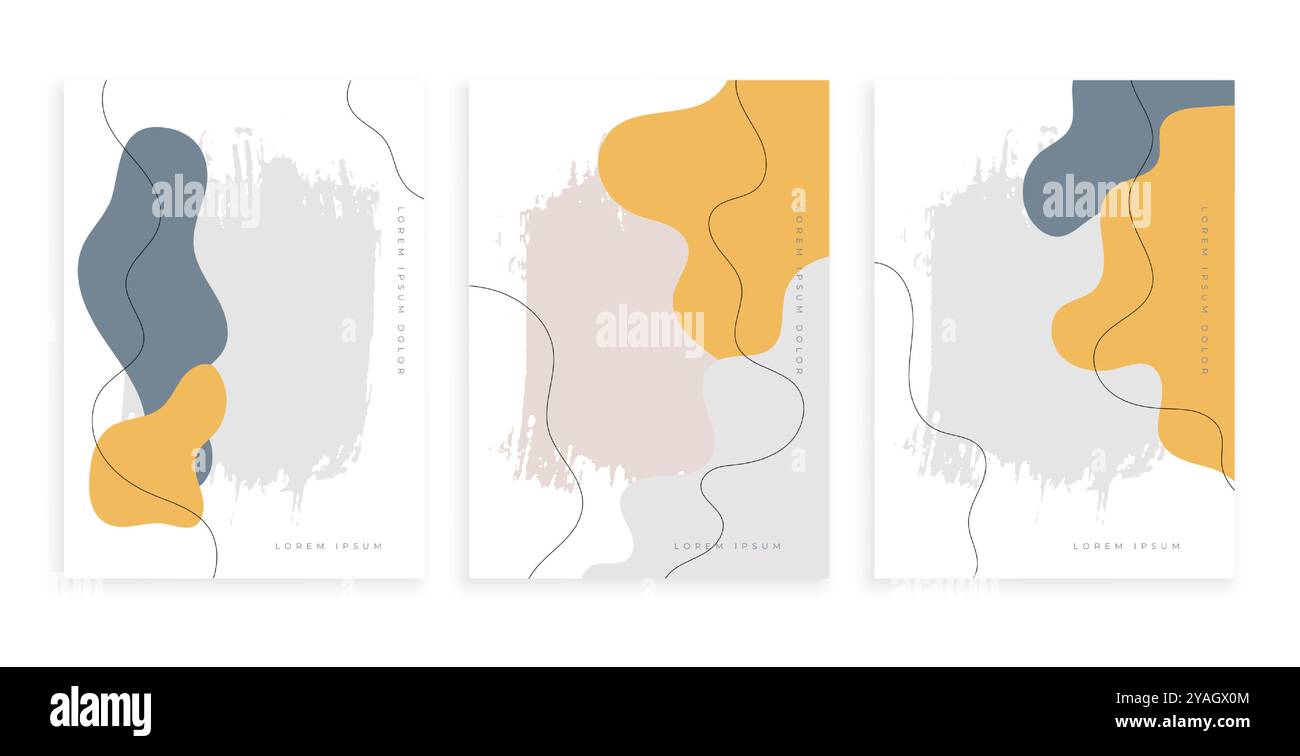 hand drawn abstract curve shapes pattern poster in set vector Stock ...