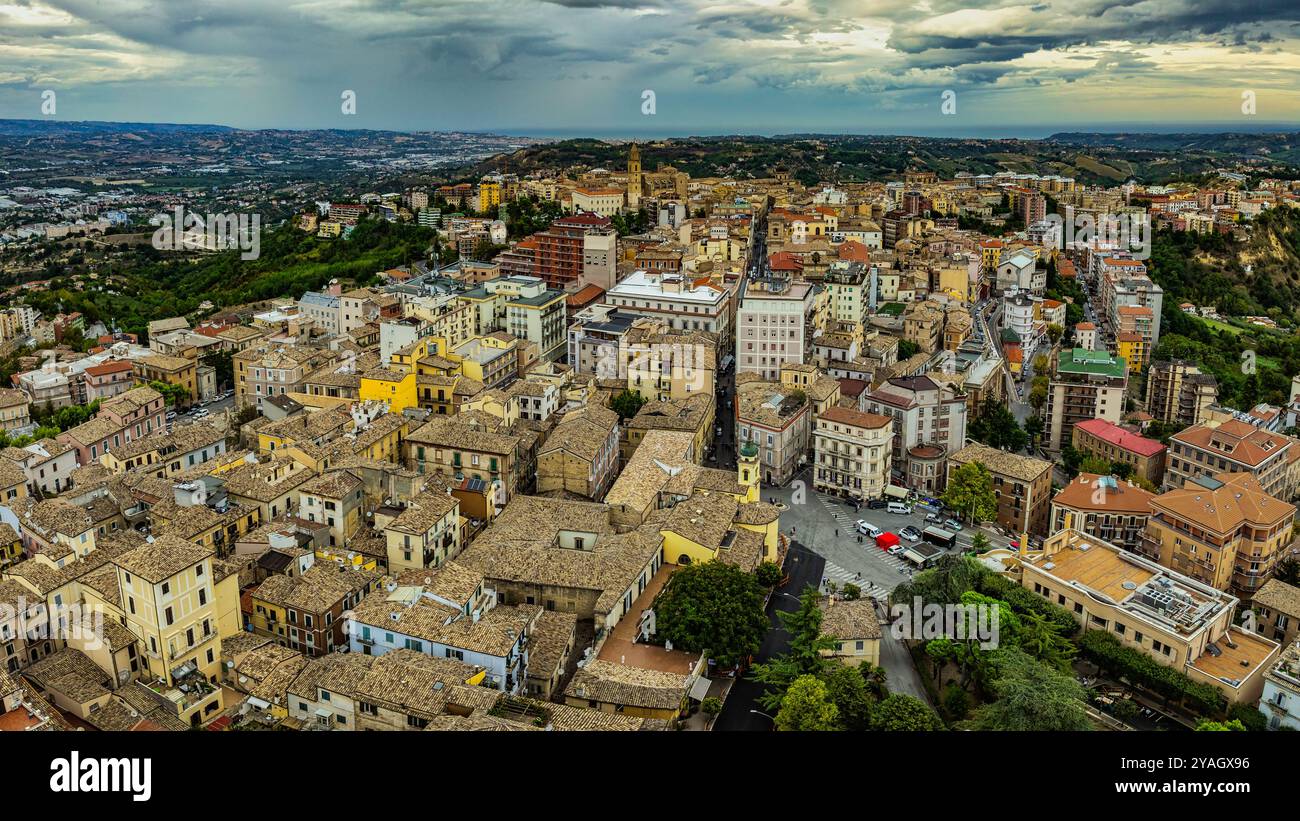 Aerial view of the hilly historic center of the Abruzzo city of Chieti ...