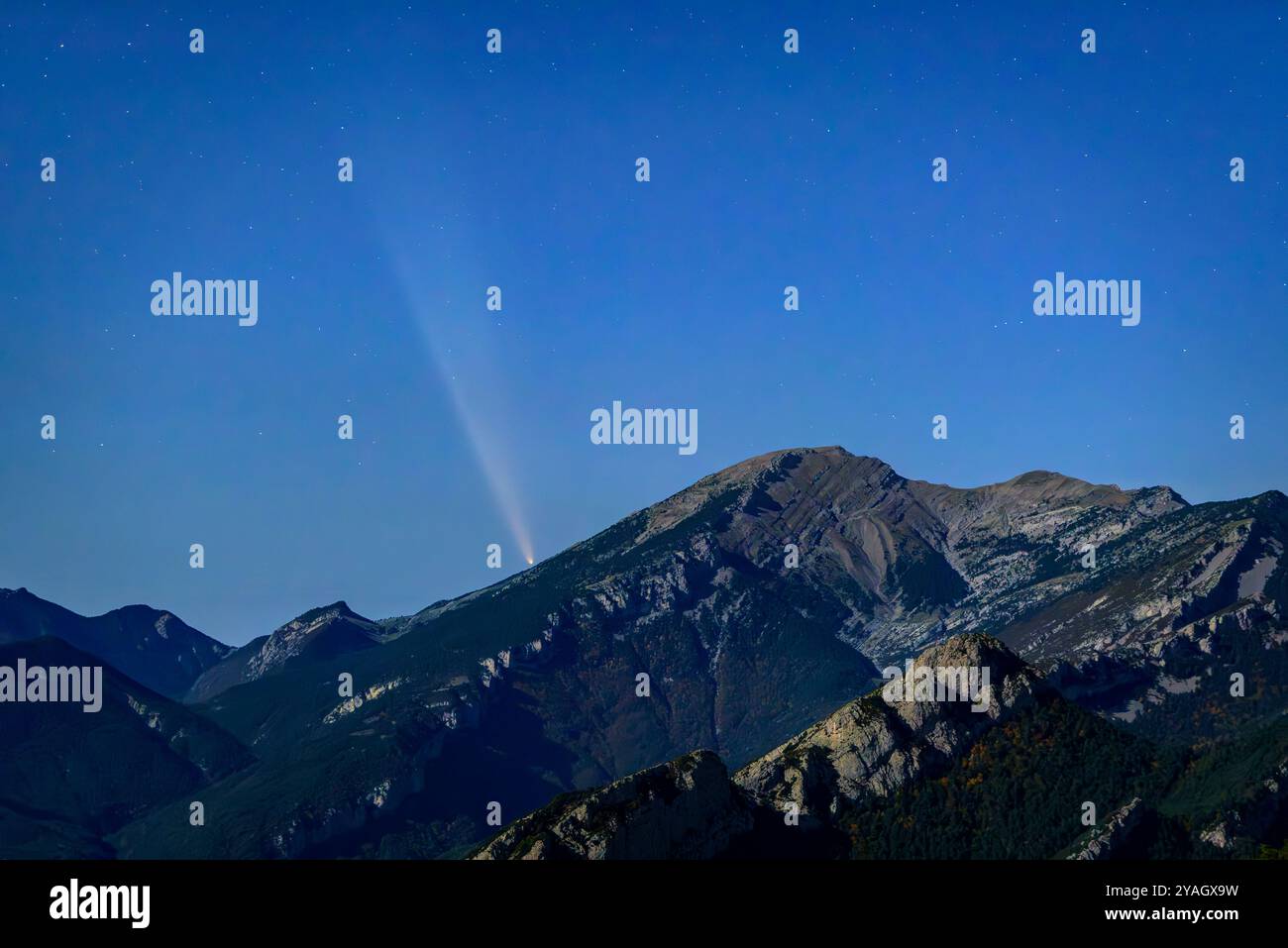 Comet C/2023 A3 Tsuchinshan–ATLAS over Serra del Cadí range on a night ...