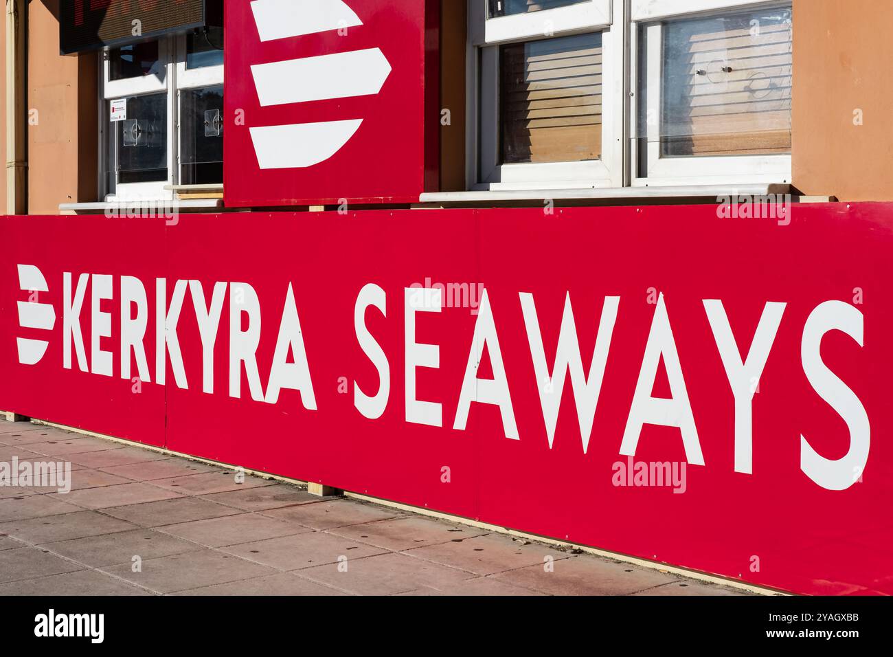 Kerkyra Seaways Office in the port of Corfu. Facade of a Kerkura ...