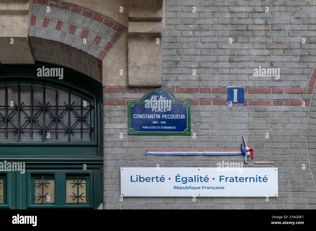 The famous French motto Liberté, Égalité, Fraternité displayed outside ...