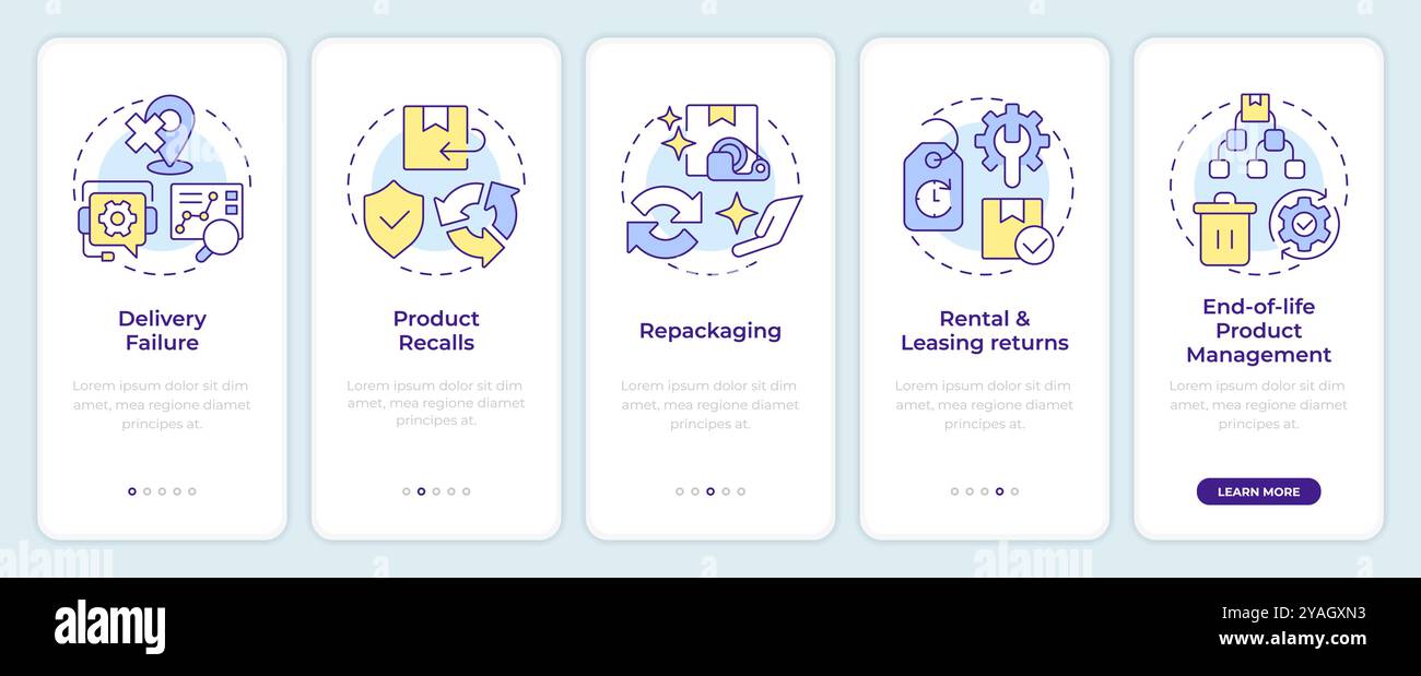 Reverse logistics types onboarding mobile app screen Stock Vector Image ...