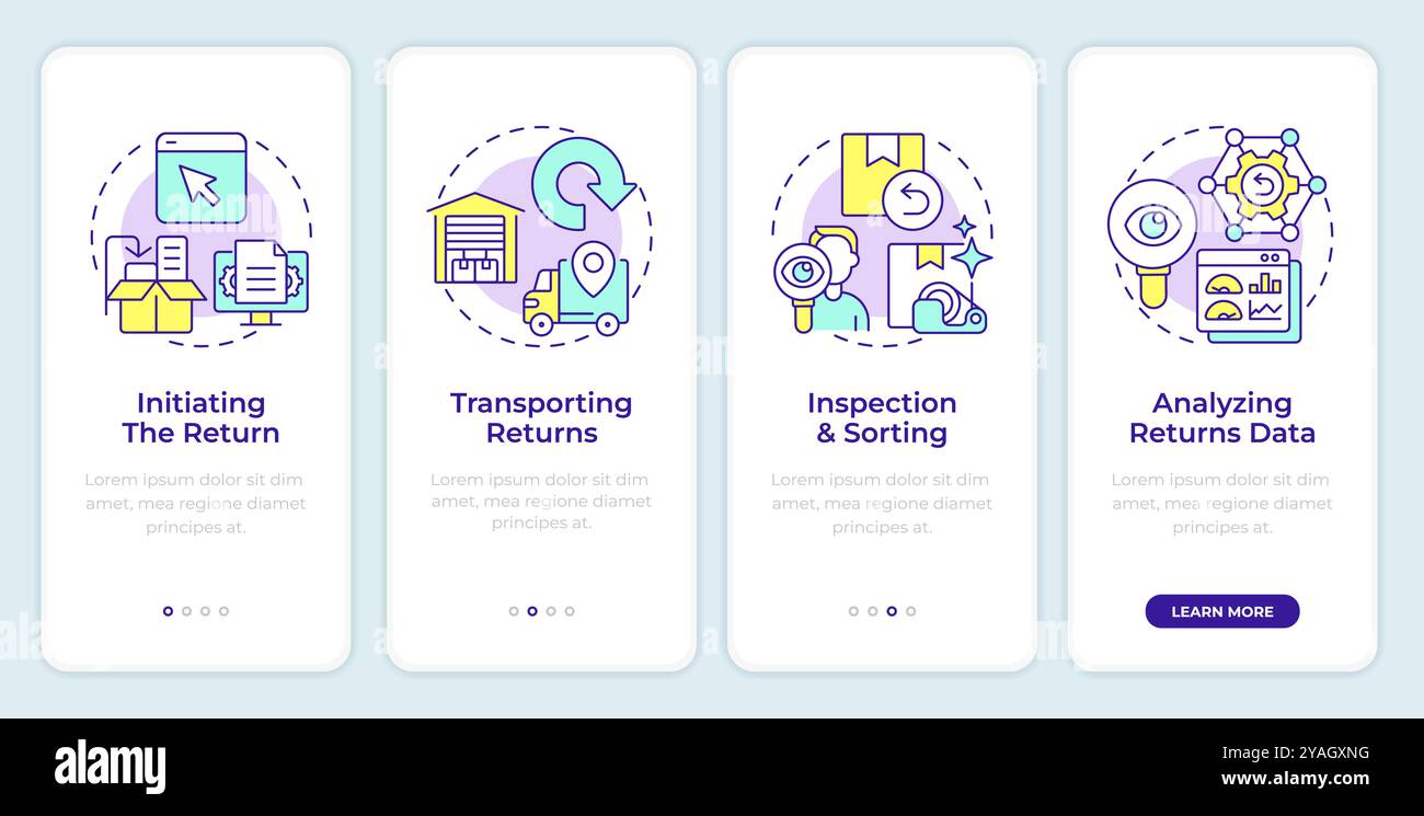 Stages of reverse logistics onboarding mobile app screen Stock Vector ...
