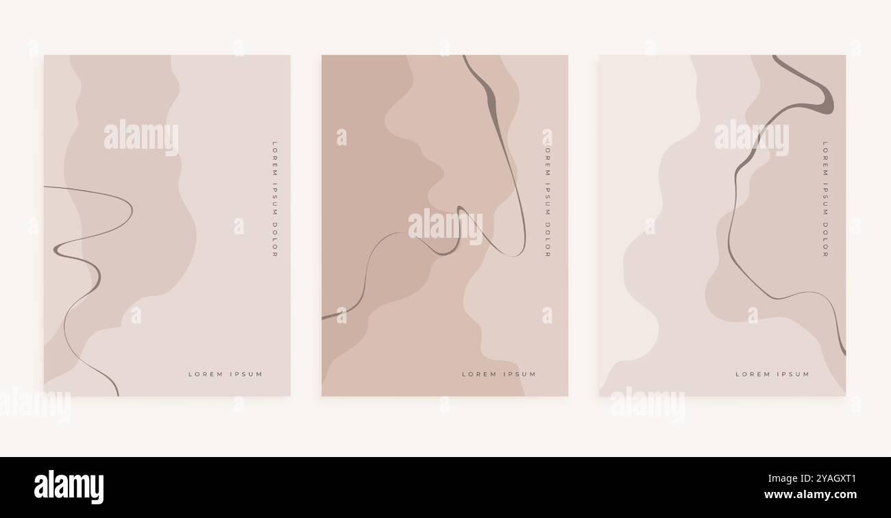 hand drawn aesthetic lineart poster in collection of three vector Stock ...