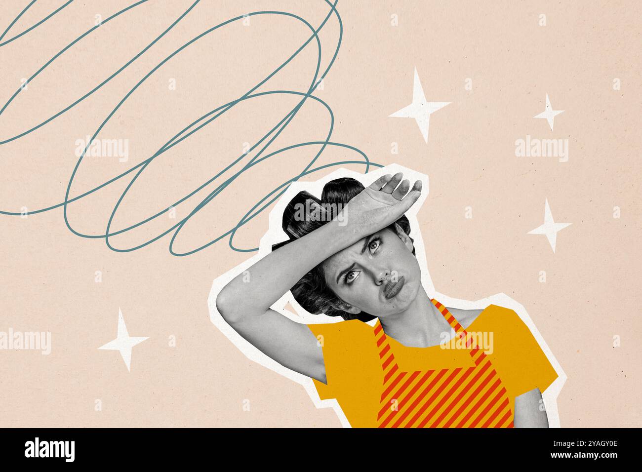 Composite photo collage of sad tired girl housemaid household chores ...