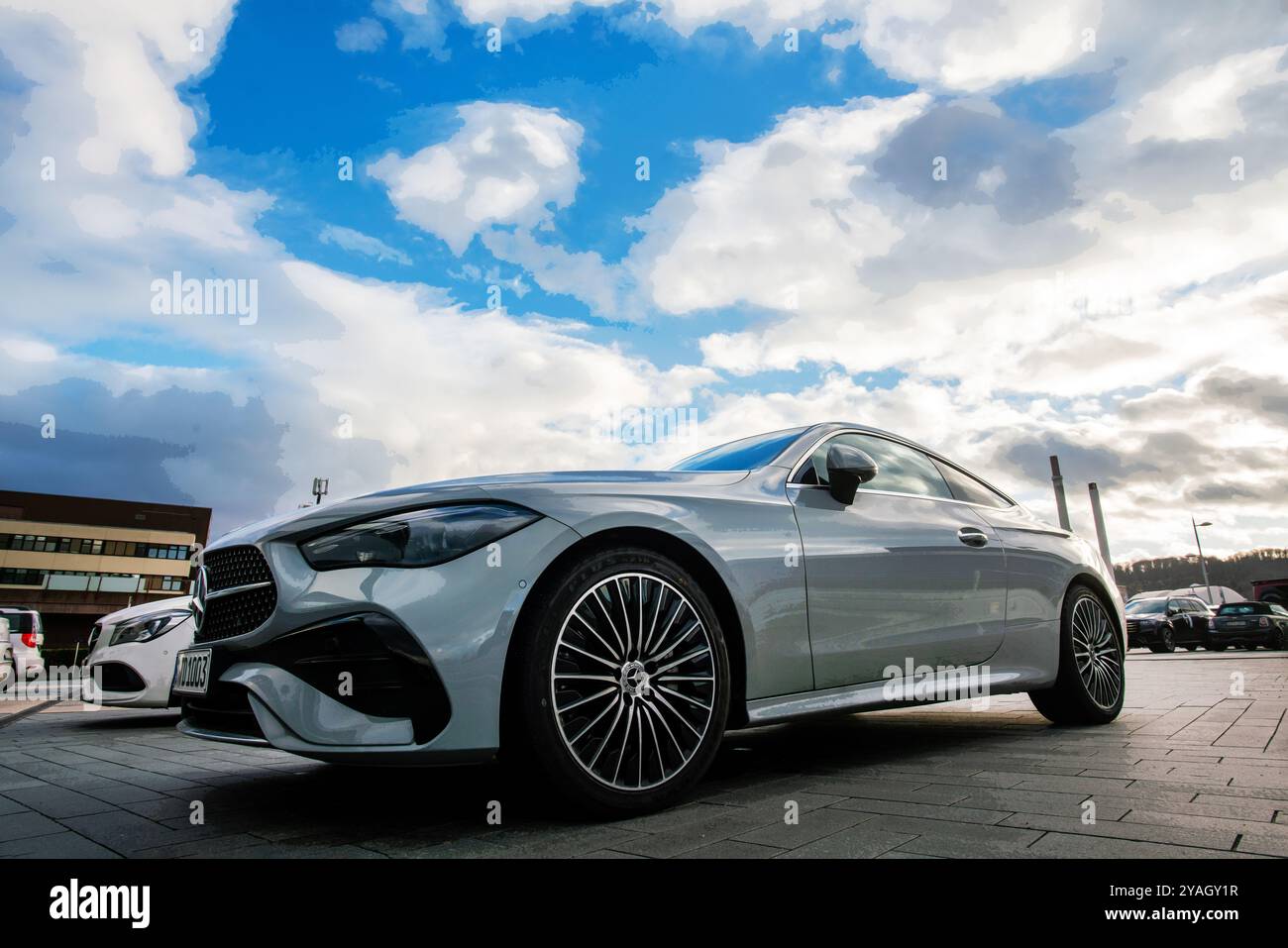 12-20-2023 Stuttgart , GERM Sports car: white coupe Meresedes-Benz ...