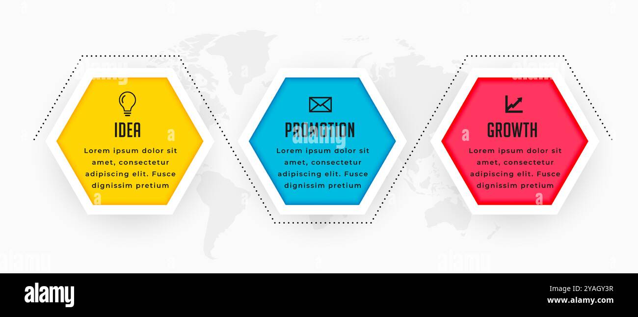 colorful 3 step infographic process chart template with world map design vector Stock Vector ...