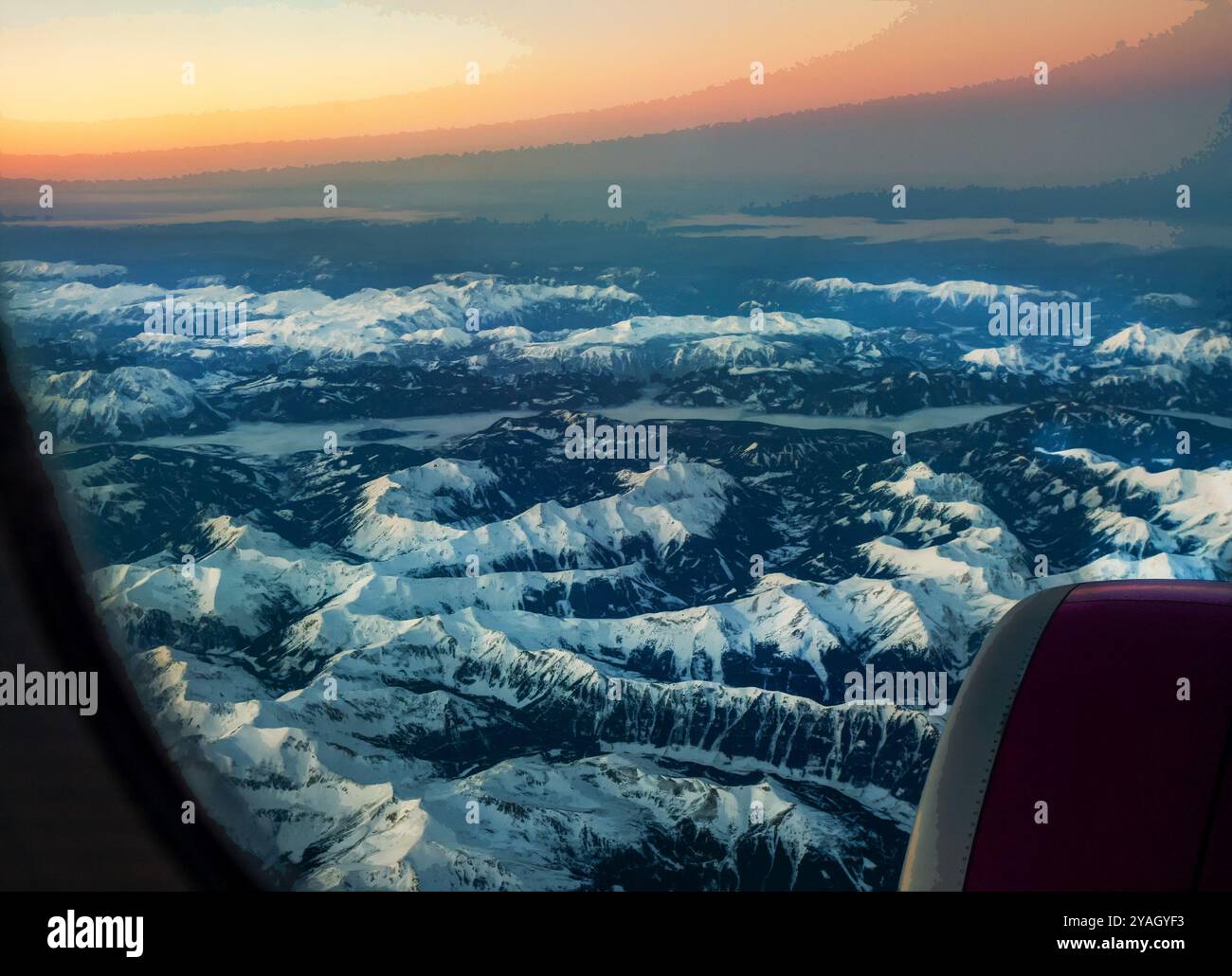 European Alps (Austrain) from window of airplane and gondola of ...