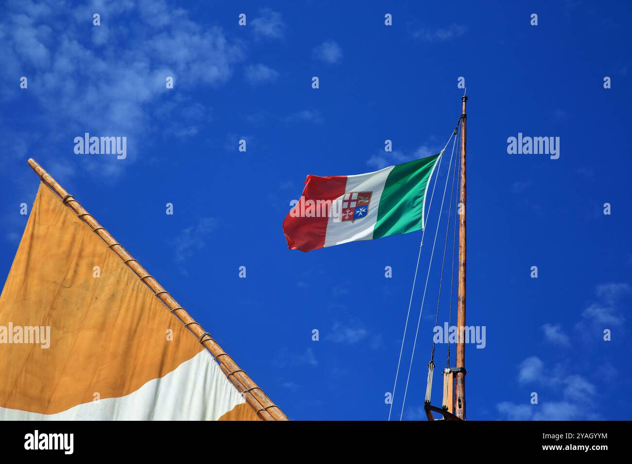 Italian flag with the symbols of the four ancient maritime republics ...