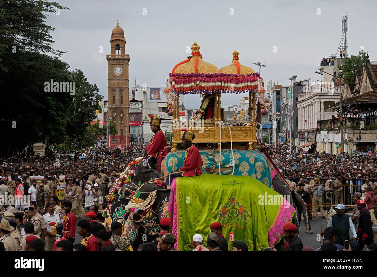 Abhimanyu, a 58-year-old elephant, carries on its back an idol of ...
