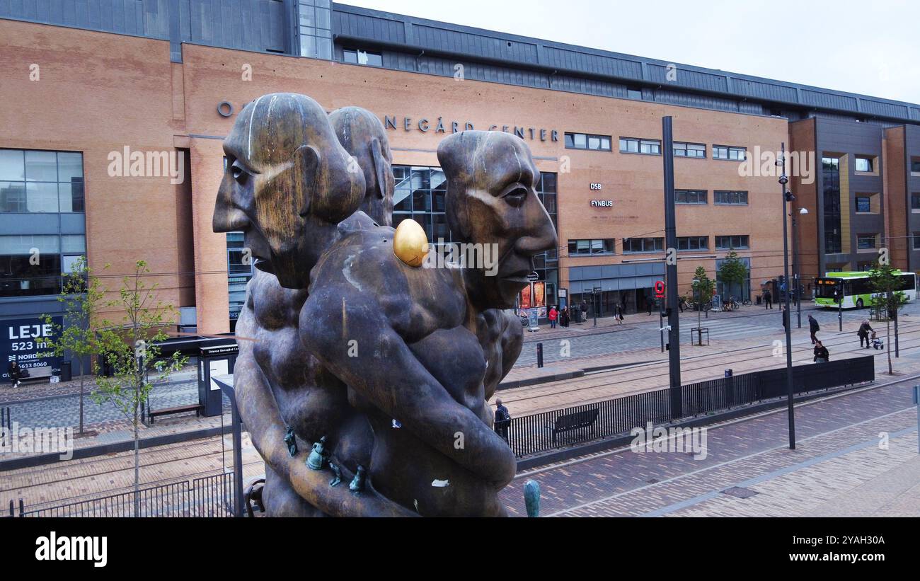 Drone point of view on Hans Christian Andersen Trinity statueis an ...