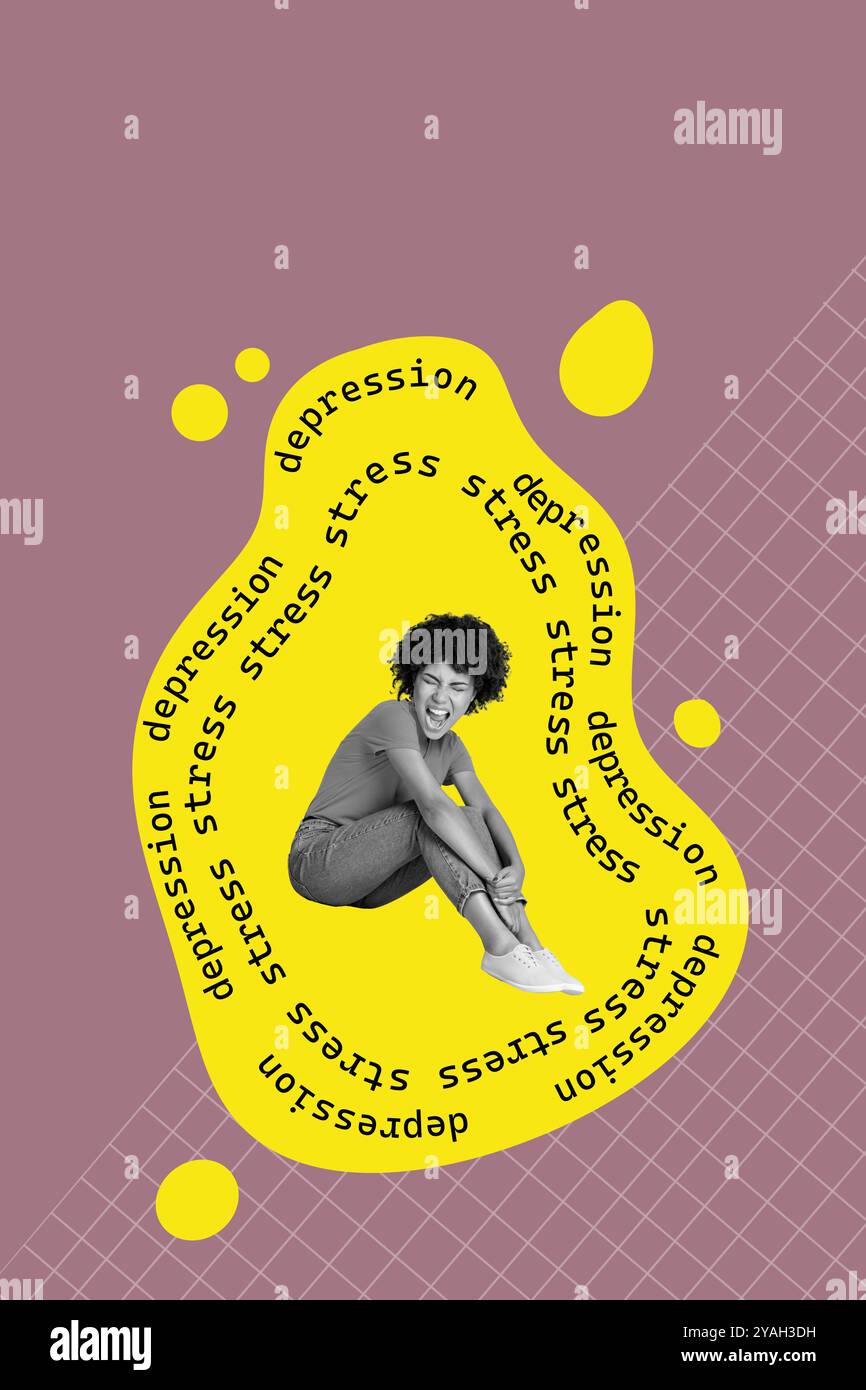 Vertical creative 3d magazine collage image of stressed crying lady ...