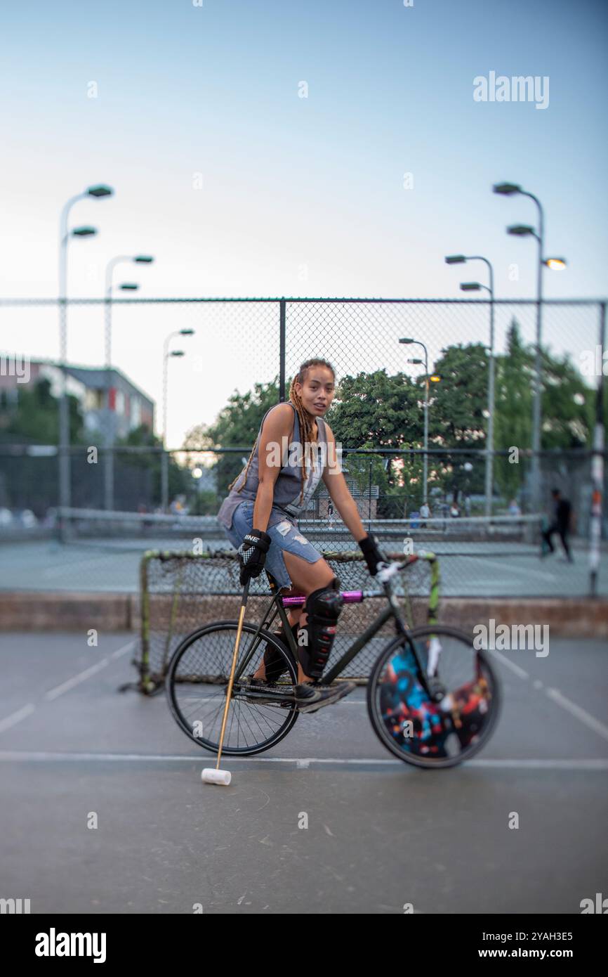 Bicycle polo player portrait in Seattle Stock Photo - Alamy