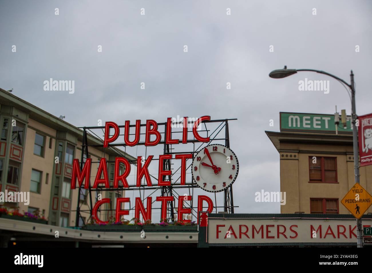 Pike Place Public Market Center neon sign Seattle Stock Photo - Alamy
