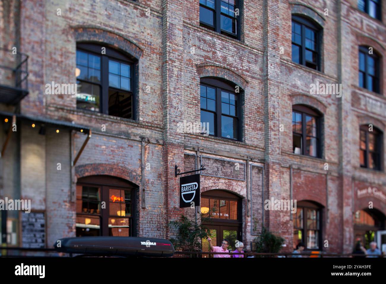 Industrial brick building with Barista sign Portland, Oregon Stock ...