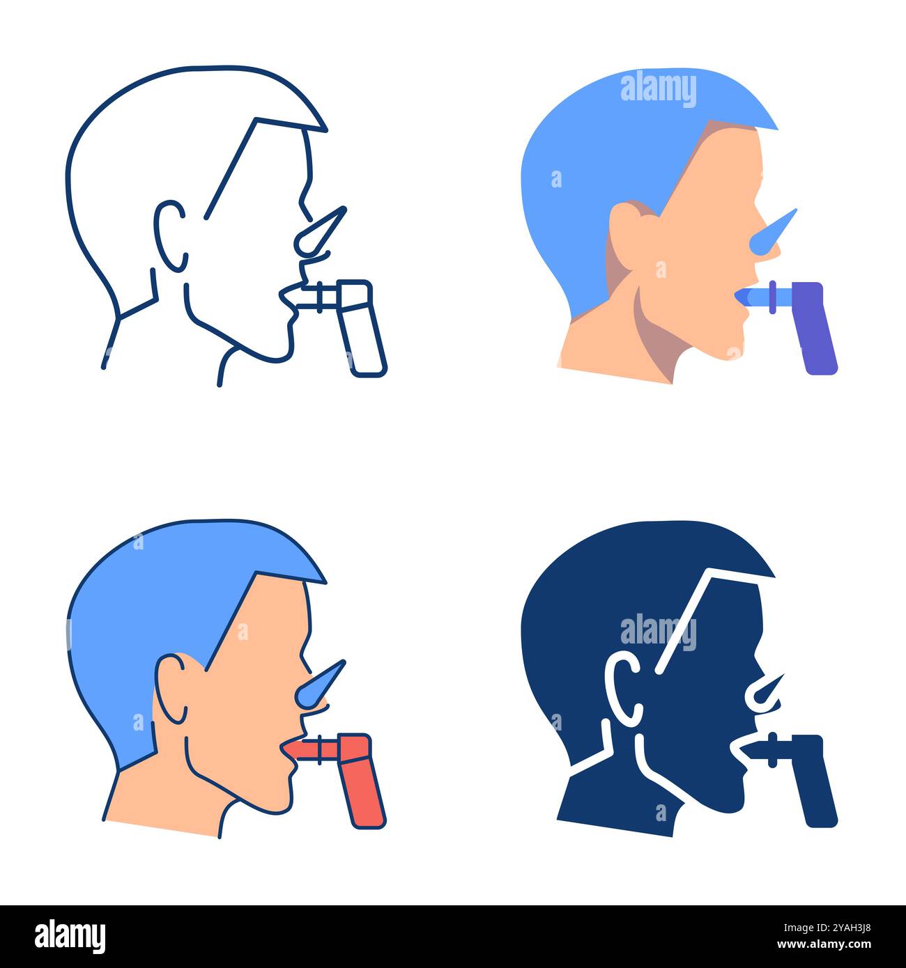 Lung Function Test Icon Set In Flat And Line Style Spirometry Pulmonary Function Test Vector