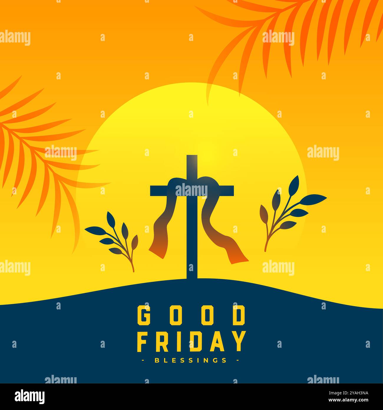 holy week good friday spiritual background with cross and leaves vector ...