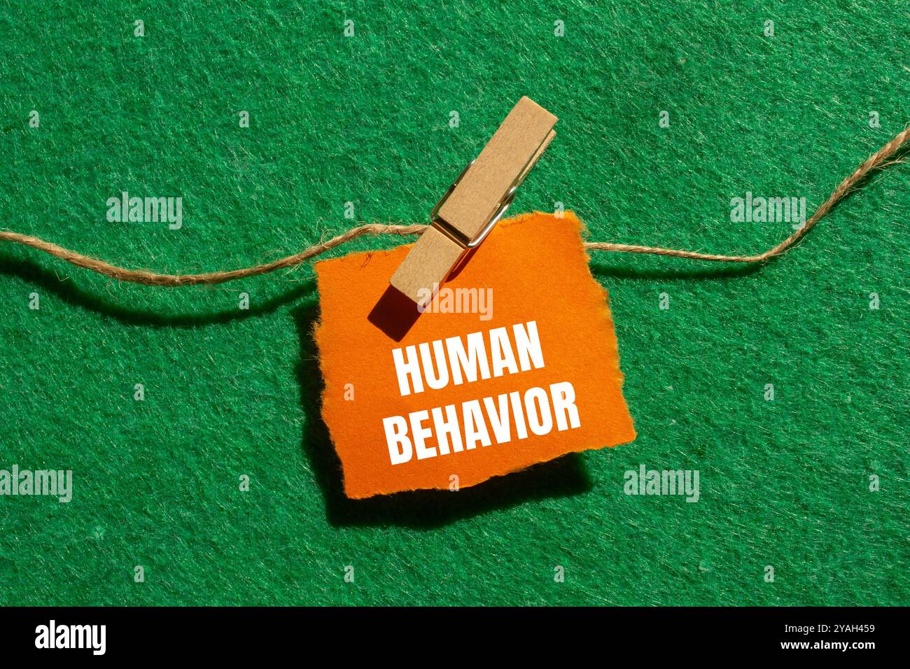 Human behavior message written on ripped torn orange paper piece with ...