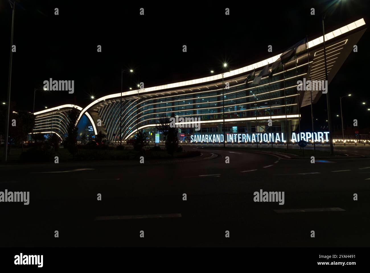 Night view of Samarkand International Airport Main Passenger Terminal ...