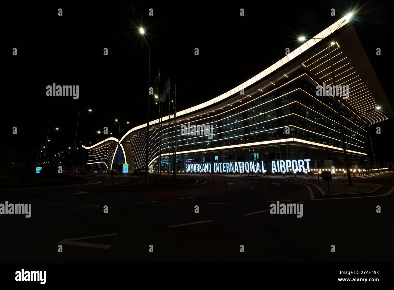 Night view of Samarkand International Airport Main Passenger Terminal ...