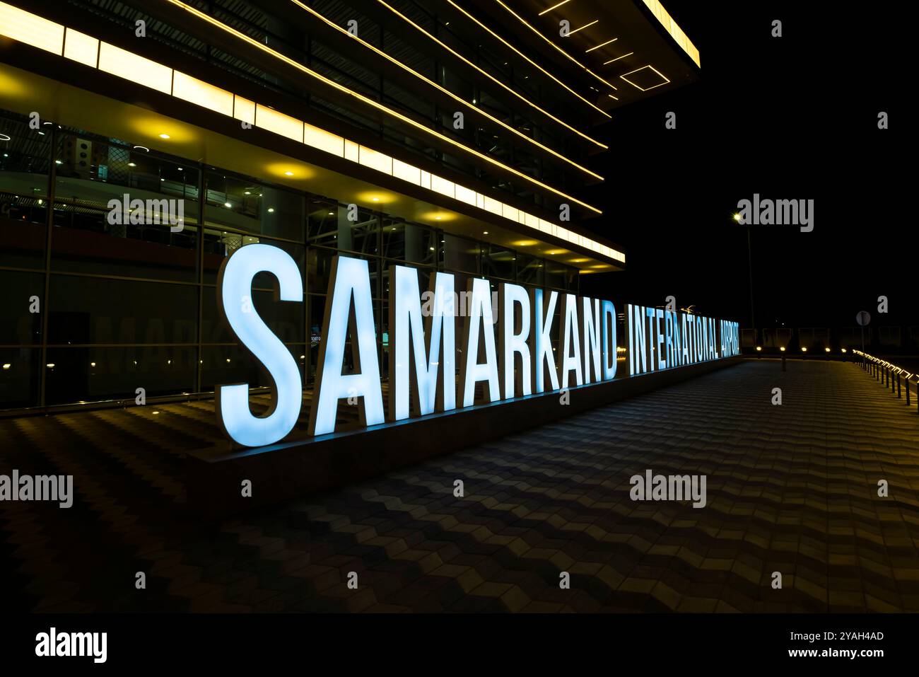 Night view of Samarkand International Airport Main Passenger Terminal ...