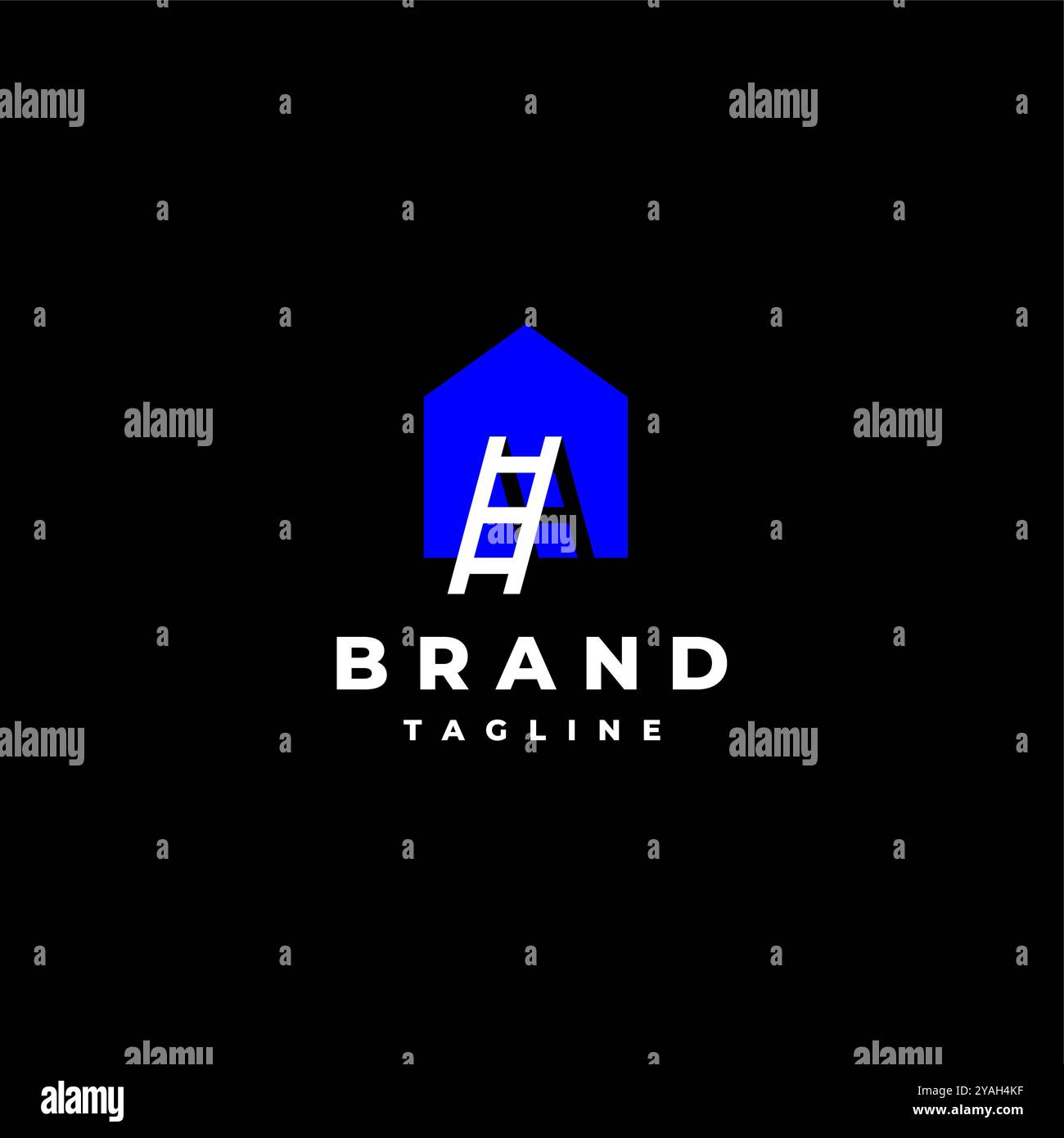 Simple Blue House Icon With Ladder Logo Design. Simple Blue House And ...