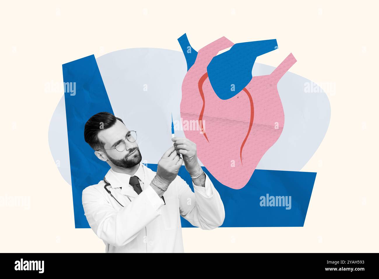 Collage picture young man doctor profession job occupation needle ...