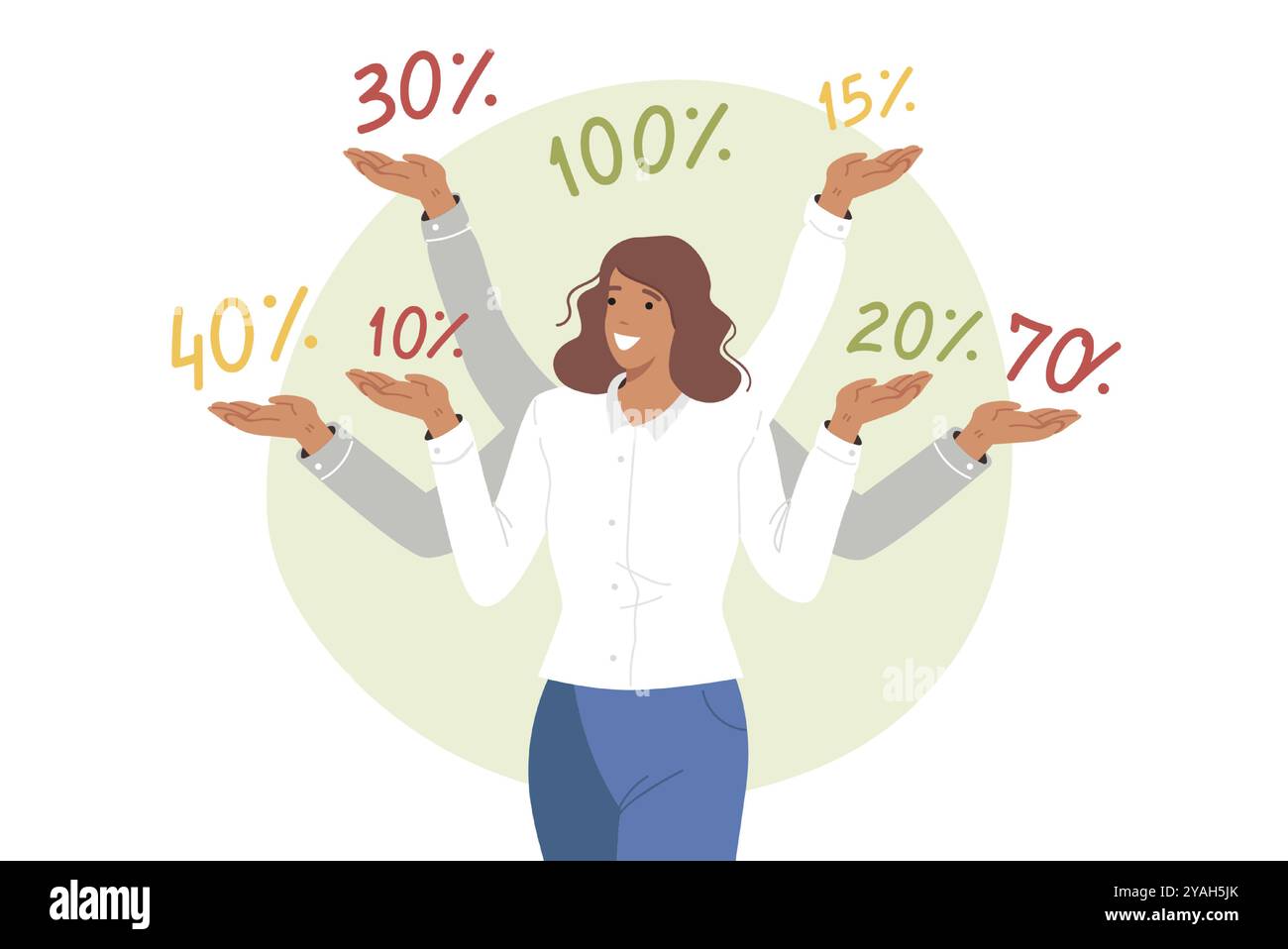 Sale and discounts were announced by multi-armed woman showing numbers ...