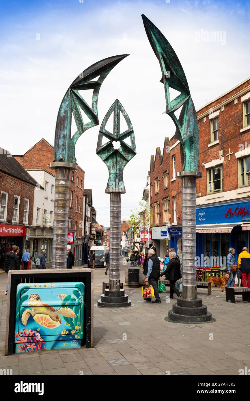UK, England, Shropshire, Shrewsbury, Mardol, Darwin’s Gate sculpture ...
