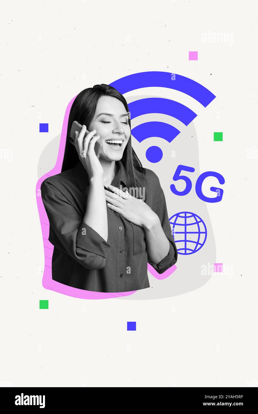 Composite collage picture image of young girl talking phone call ...