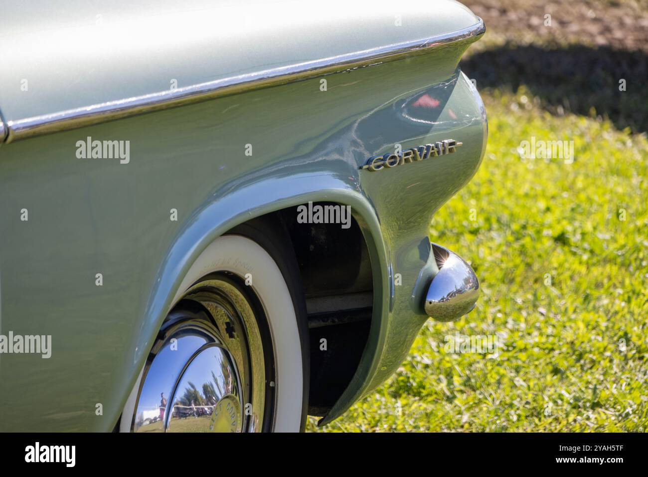 Close up of a vintage chevrolet corvair, highlighting the iconic design ...
