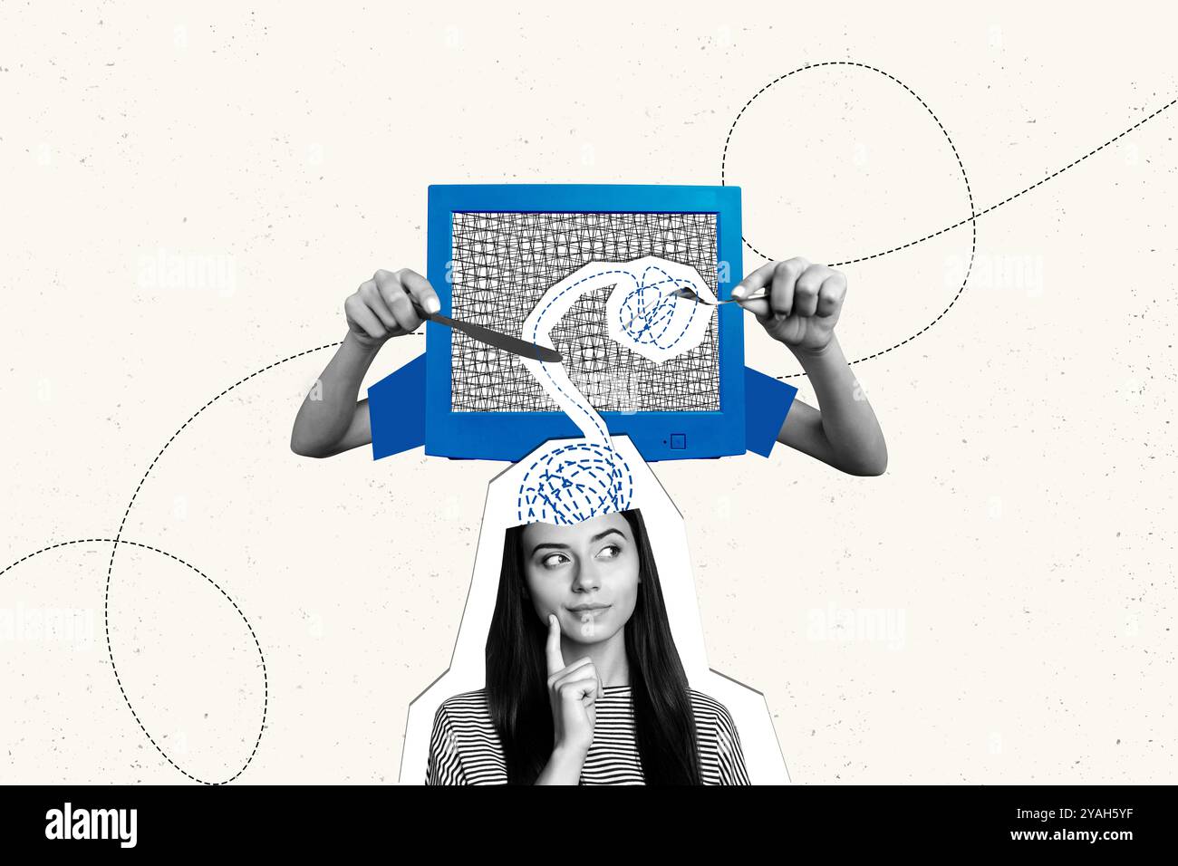 Composite photo collage of girl cut head brainwash concept headless ...