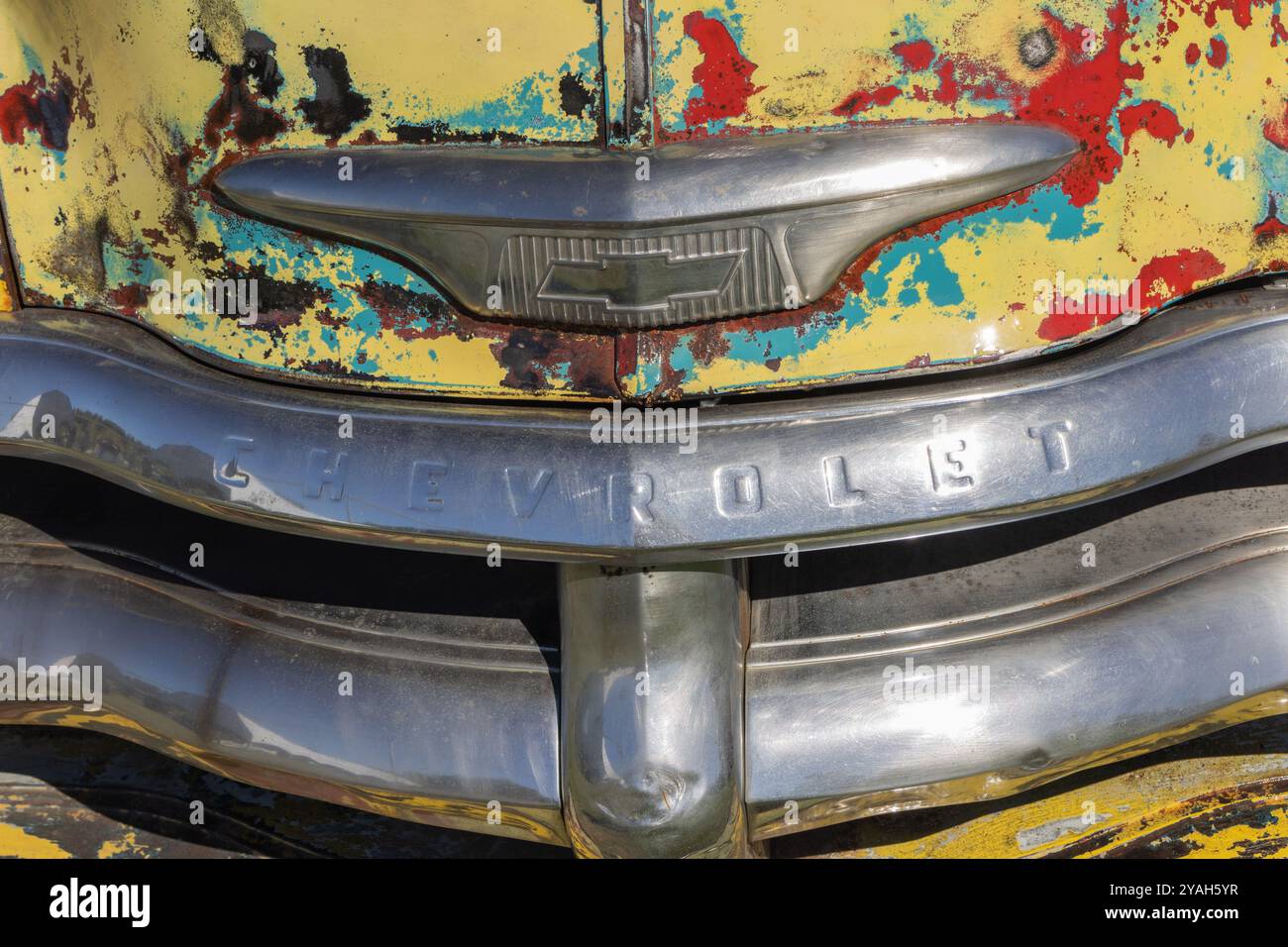 Close up of a classic chevrolet 3100 truck's front grill, highlighting ...