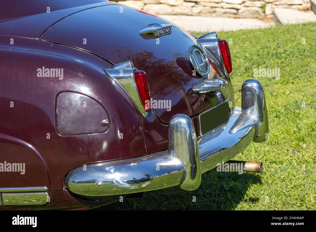 Shiny chrome bumper and taillights of a classic hudson hornet ...