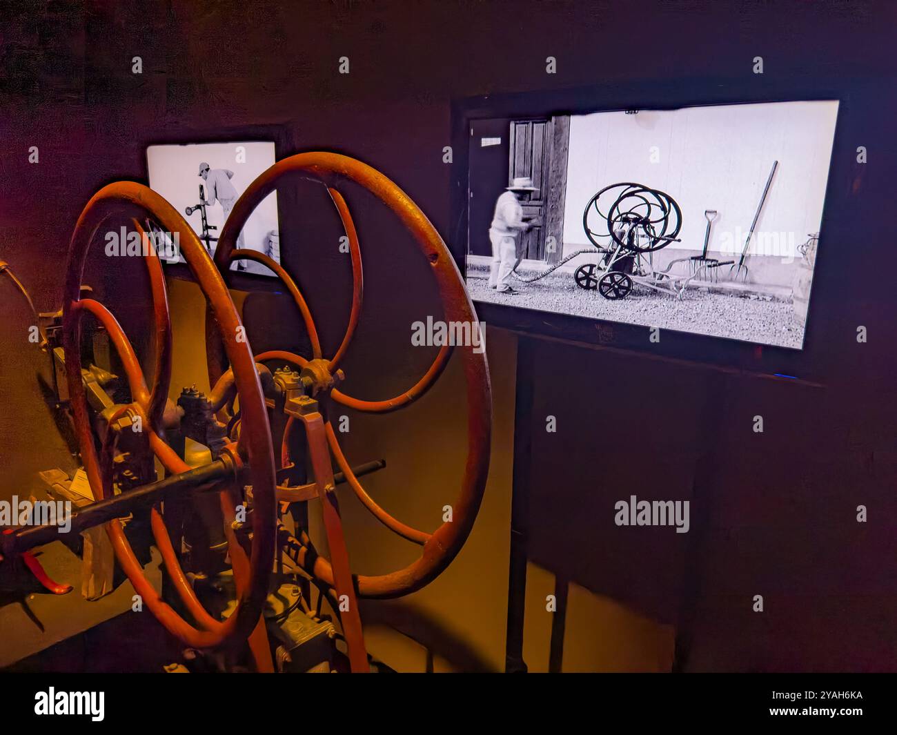 A vintage grape must pump in the Museo de la Vid y el Vino or Museum of ...