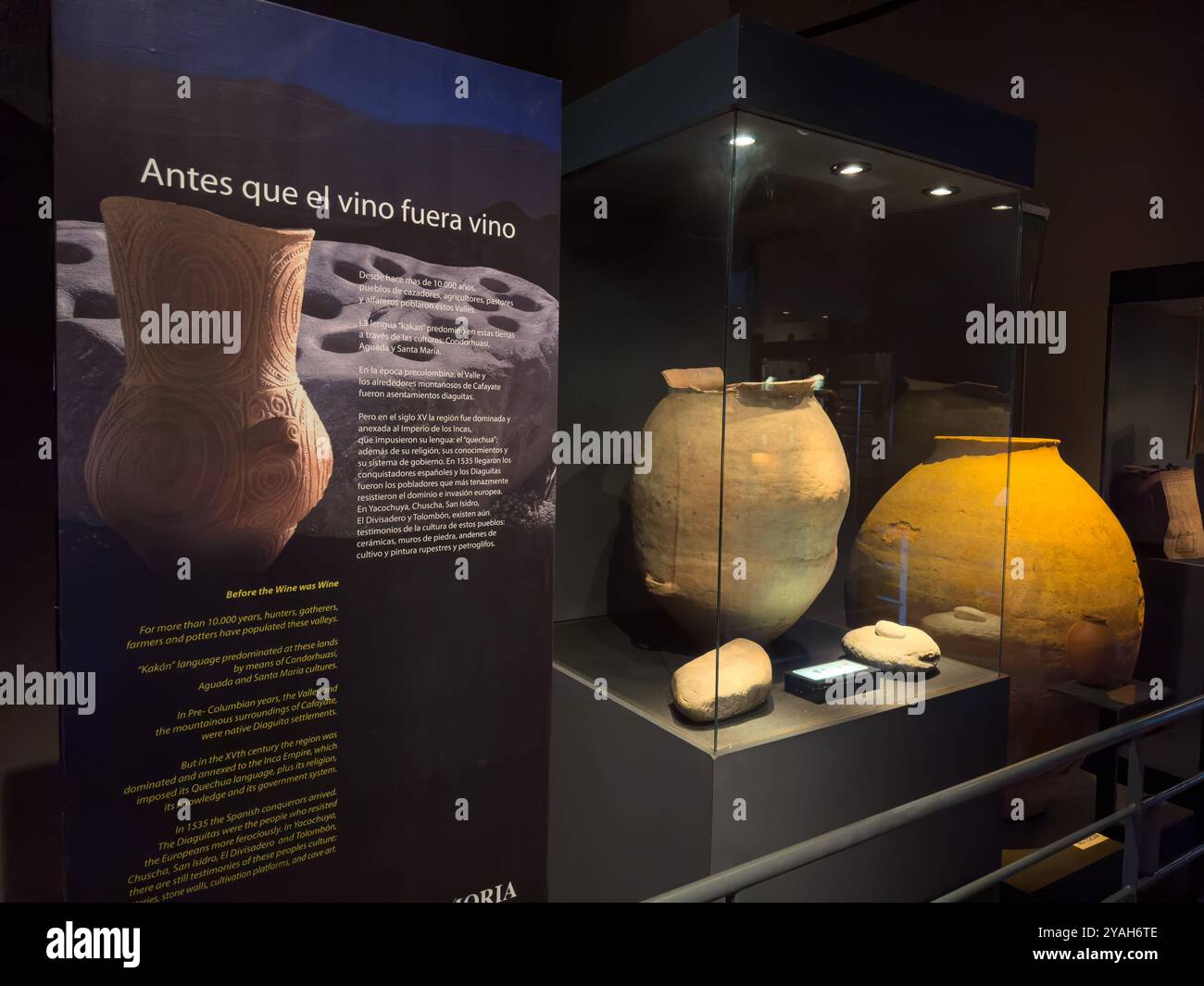 Display of pre-Hispanic artifacts in the Museo de la Vid y el Vino or ...