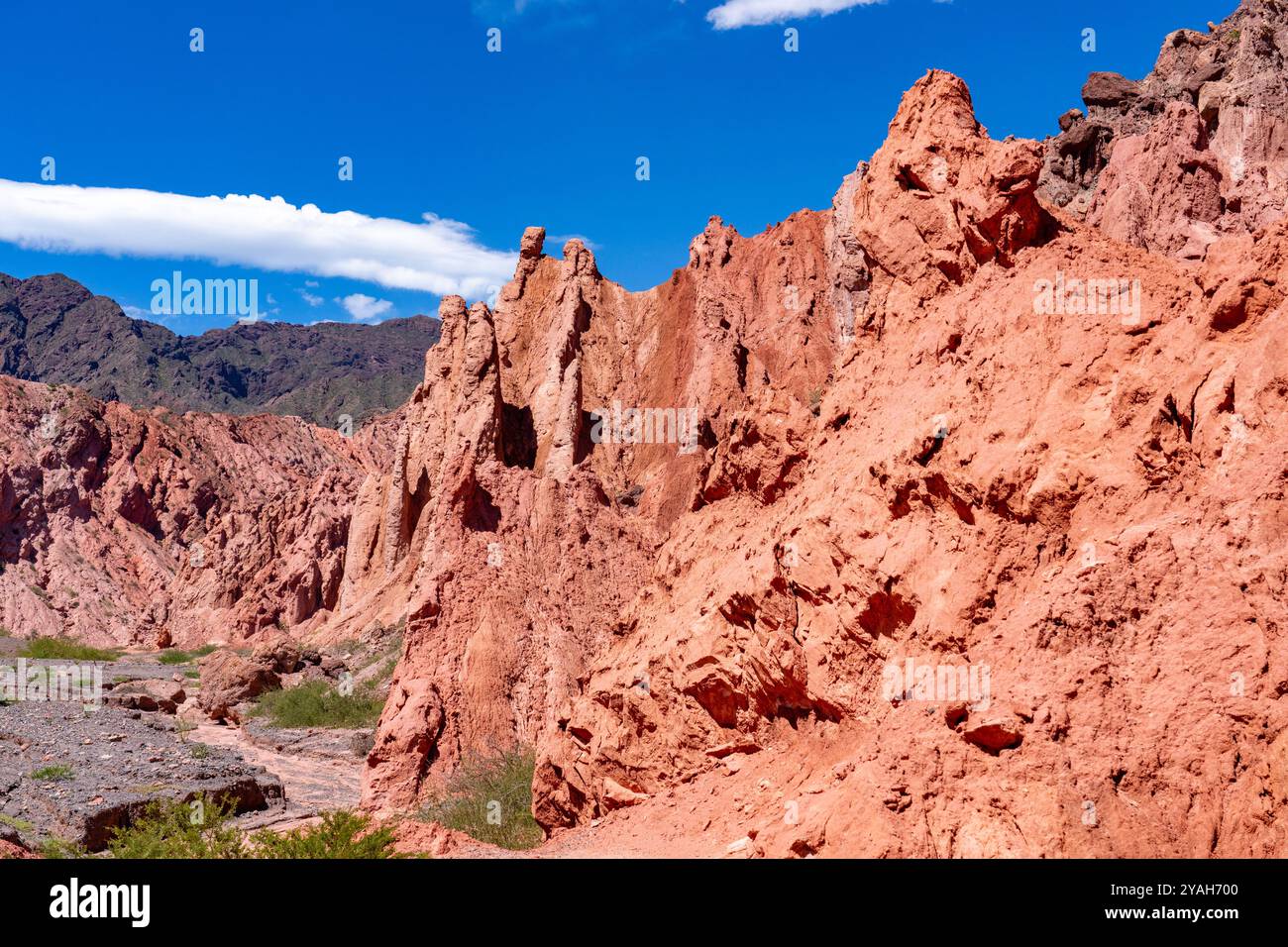 Colorful eroded geologic formations in the Quebrada de Cafayate in the ...