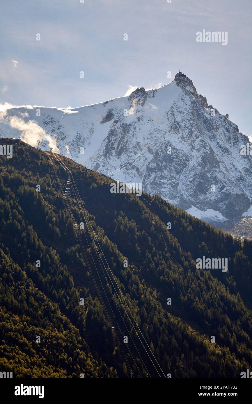 Mist shrouded peaks and slopes forming panoramic views of the mountains of the Alps above ...