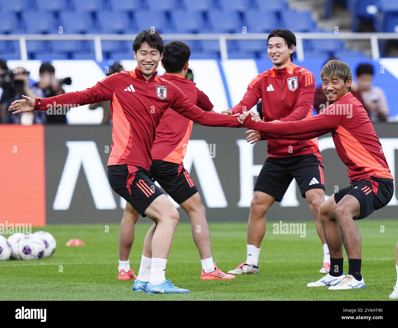 Japan players train at Saitama Stadium in Saitama near Tokyo on Oct. 14 ...