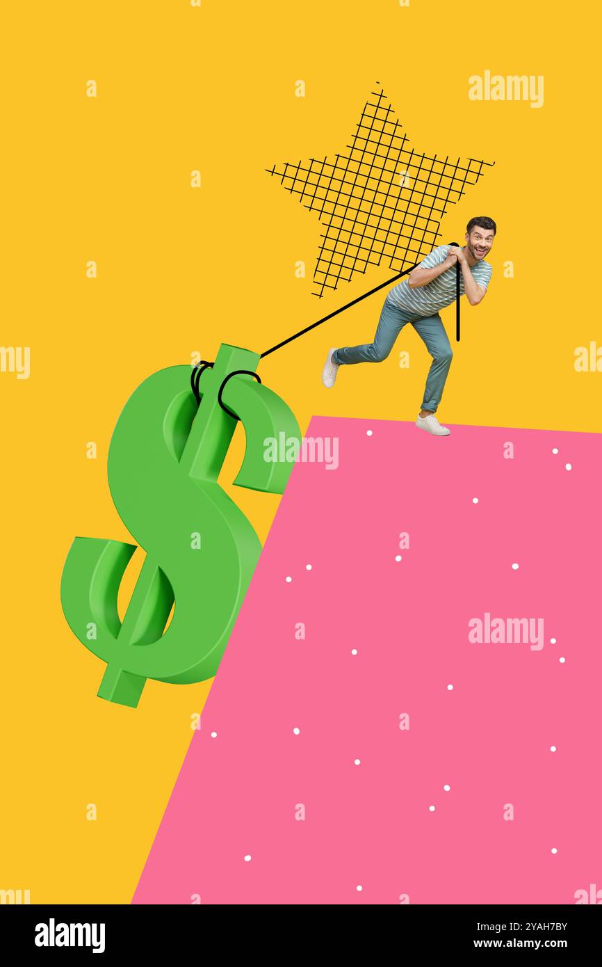 Vertical composite artwork collage image picture of mini guy pull ...