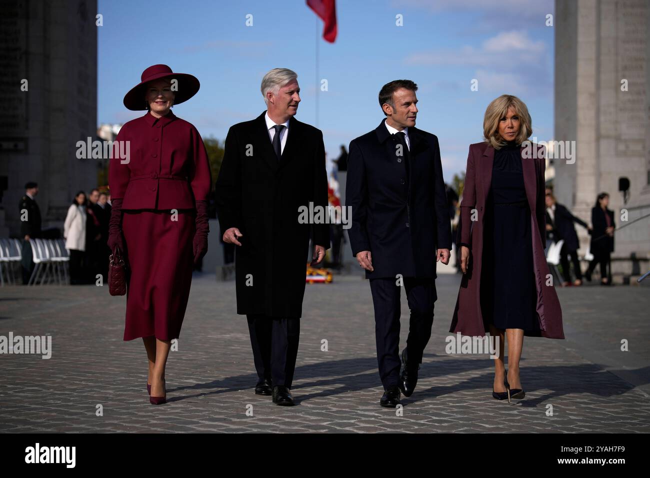 French President Emmanuel Macron, center right, his wife Brigitte ...