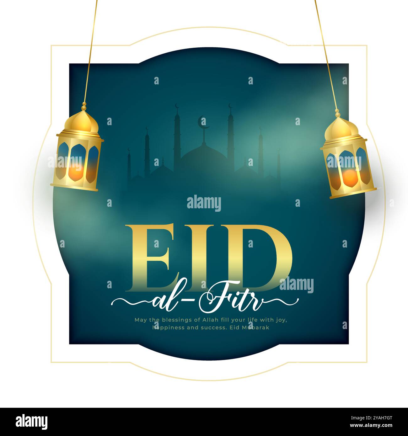 eid al fitr eve holiday background with realistic lantern vector Stock ...
