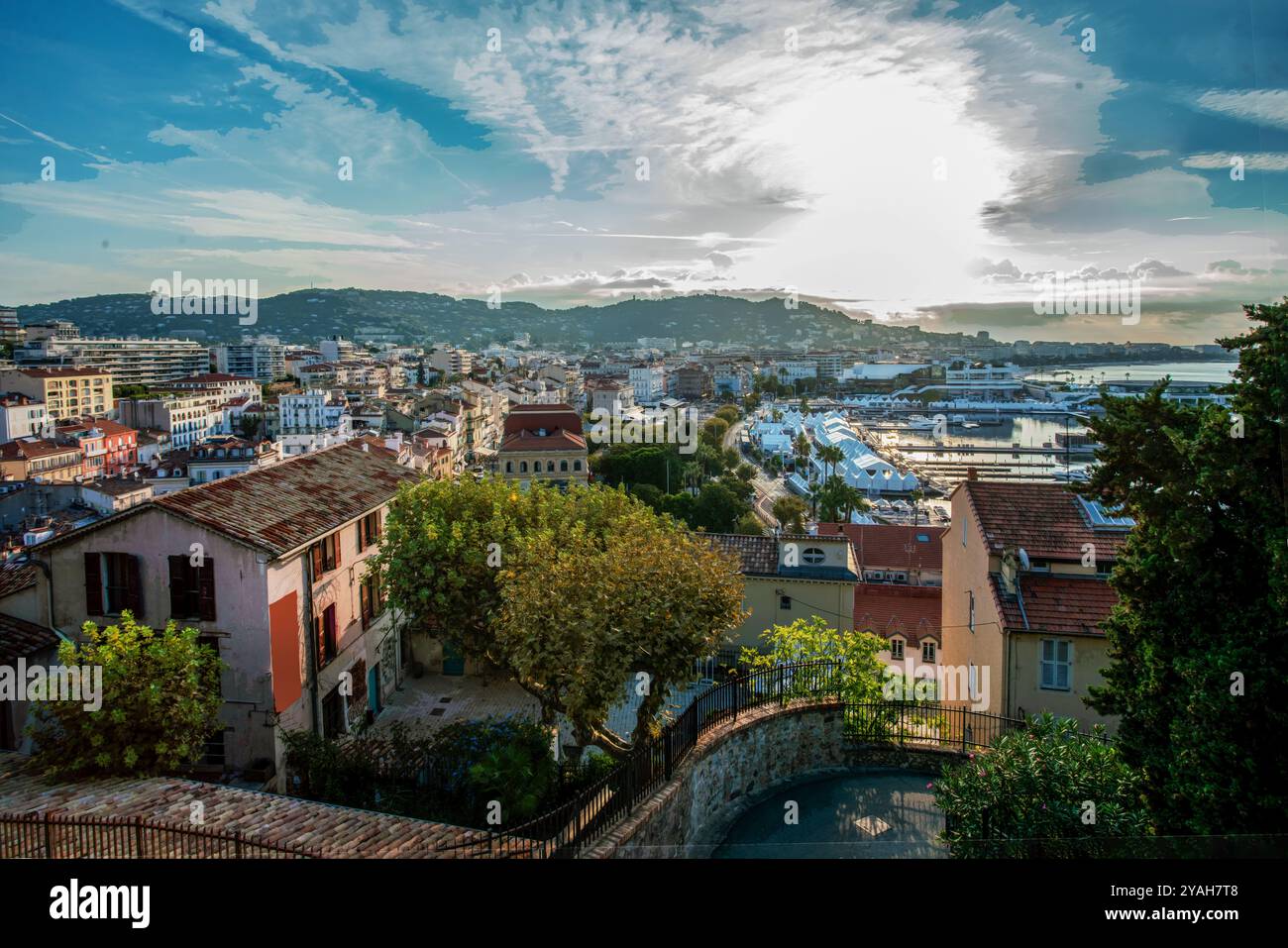 Fantastic morning Panorama of Cannes from the hill with famous Palais ...