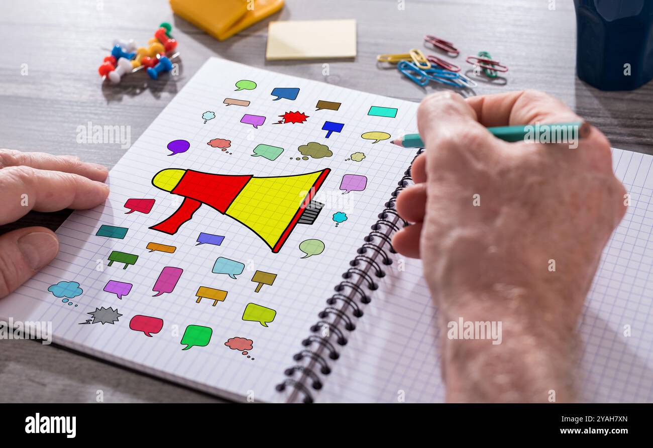 Hand drawing communication concept on a notepad Stock Photo - Alamy