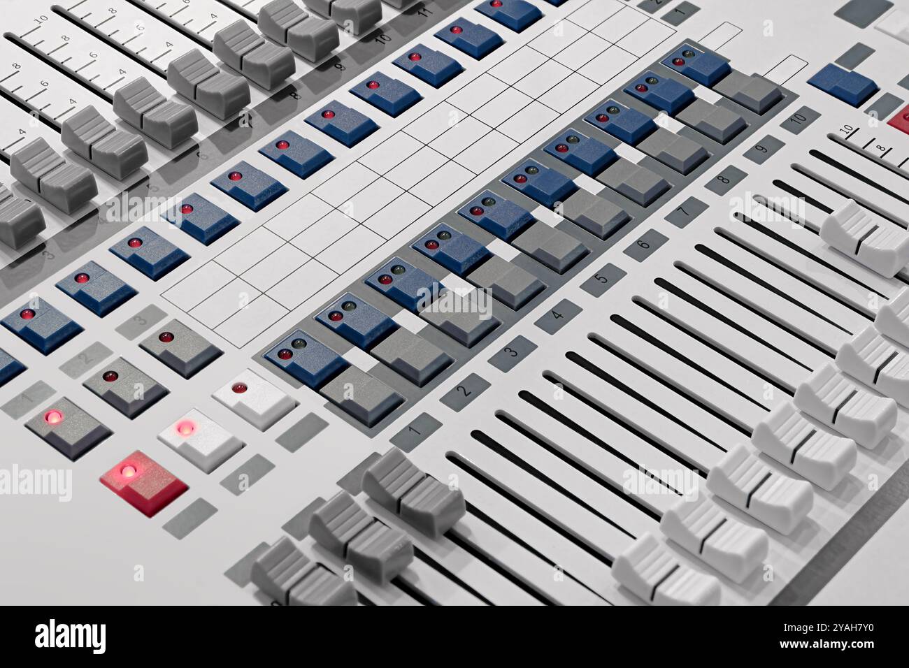 Sound engineer's console, music studio equipment. Close up shot ...