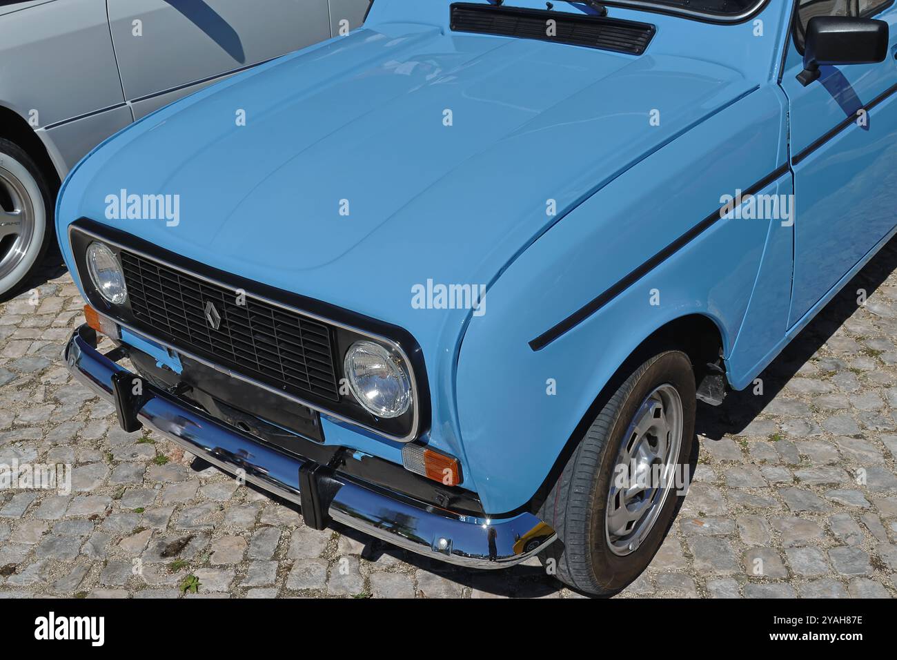 Front view of a light blue renault 4 parked on a paved street Stock ...