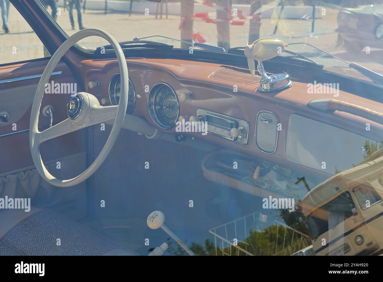 Interior view of a classic volkswagen karmann ghia, featuring the ...